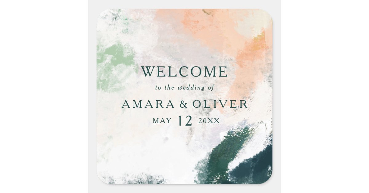 Colorful Abstract Wedding Welcome Square Sticker | Zazzle