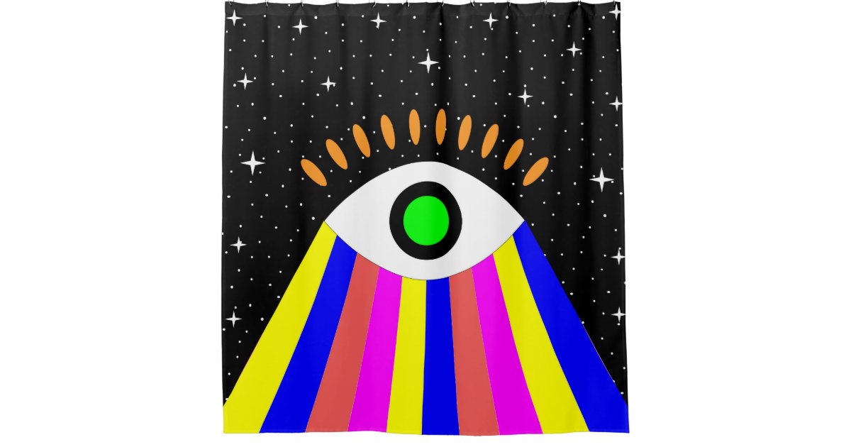 Colorful all seeing eye flat design with stars and shower curtain | Zazzle