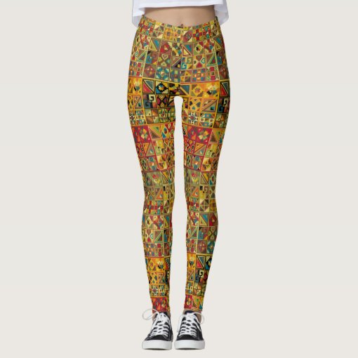 Colorful, Ancient Geometric Pattern Leggings | Zazzle