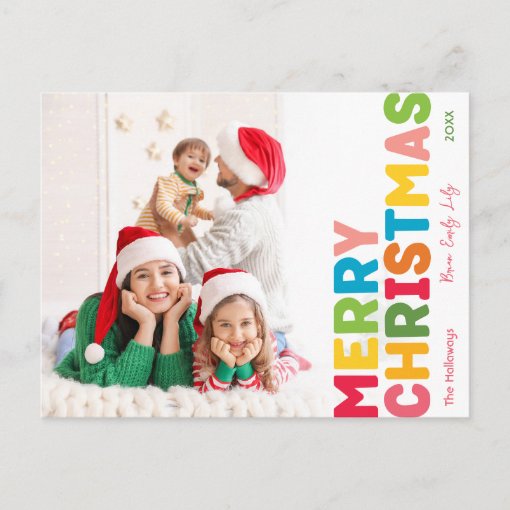 Colorful and Bright Merry Christmas Full Photo Holiday Postcard | Zazzle