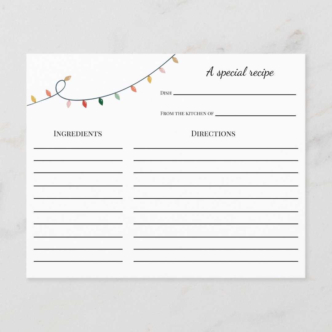 Colorful and Fun Christmas Recipe card | Zazzle