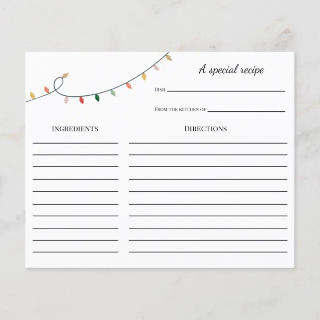 Colorful and Fun Christmas Recipe card | Zazzle