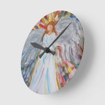 Colorful Angel Round Clock | Zazzle