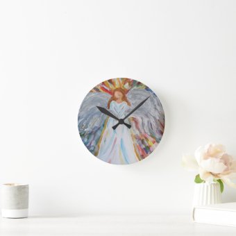 Colorful Angel Round Clock | Zazzle