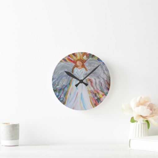 Colorful Angel Round Clock | Zazzle
