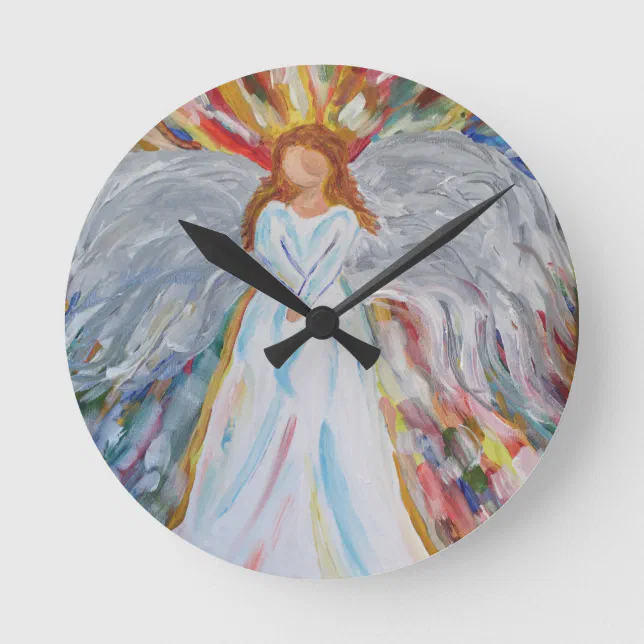 Colorful Angel Round Clock | Zazzle