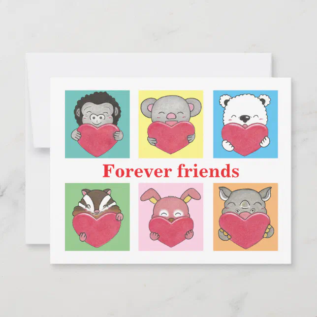 Colorful Animal Cartoon for Kids Friends Flat Card | Zazzle