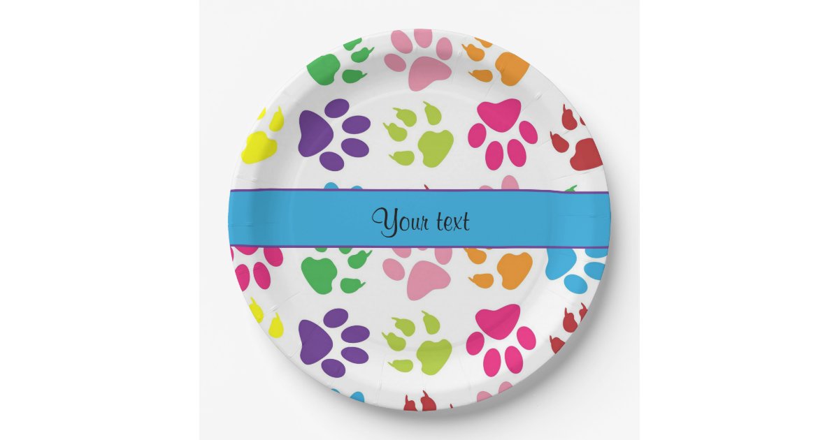 Colorful Animal Paw Prints Paper Plates | Zazzle