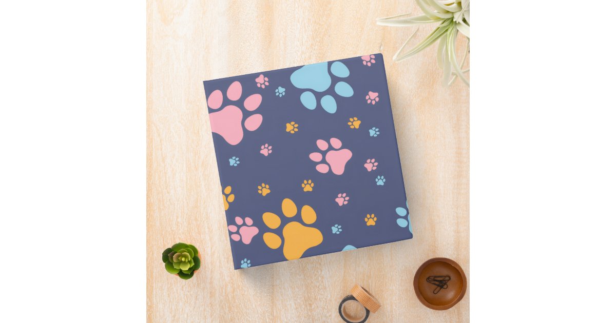 Colorful Animal Paw Prints Pattern 3 Ring Binder | Zazzle