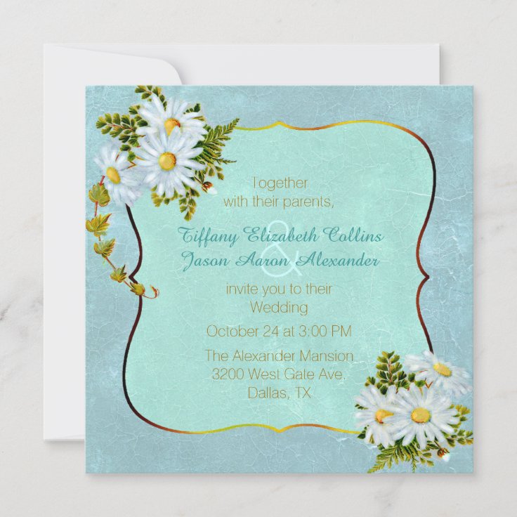 Colorful Antique Inspired Daisy Wedding Invitation | Zazzle