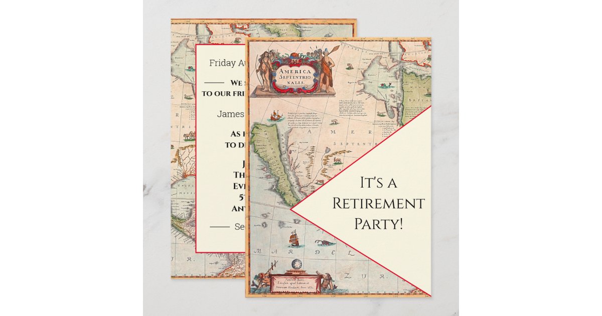 Colorful Antique Vintage Map Retirement Party Invitation | Zazzle