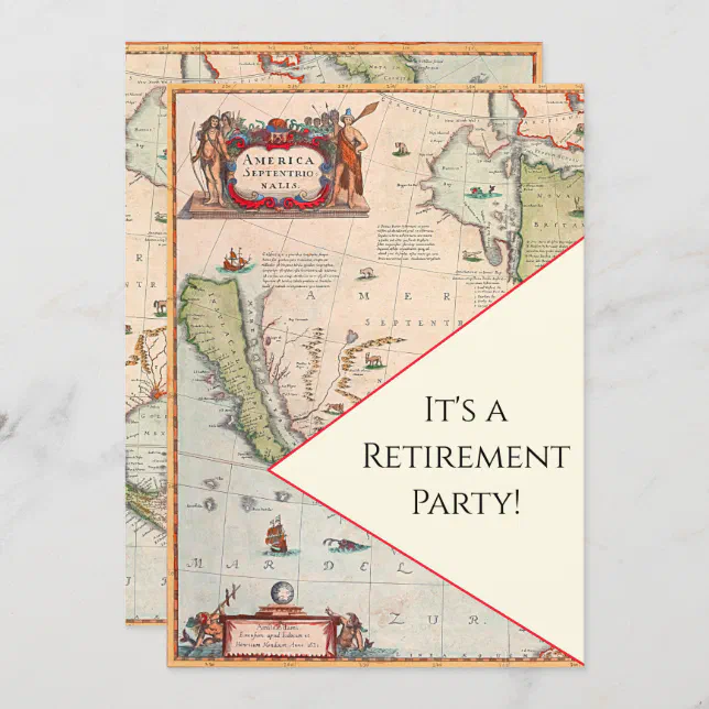 Colorful Antique Vintage Map Retirement Party Invitation | Zazzle