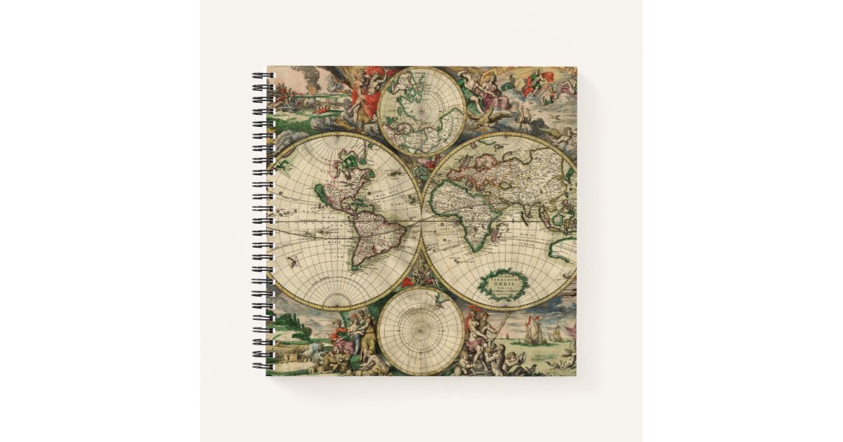 Colorful Antique World Map Notebook | Zazzle