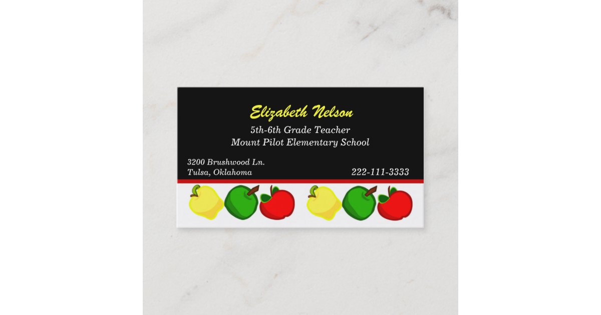 Colorful Apples Teacher's business card | Zazzle