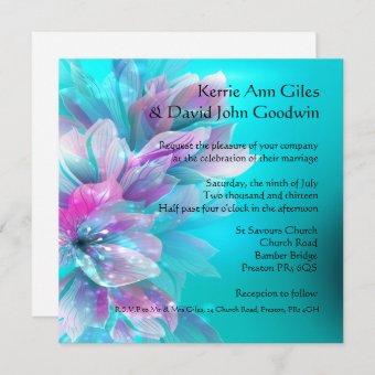Colorful Aqua Blue and Pink Wedding Invitation | Zazzle
