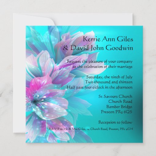 Colorful Aqua Blue and Pink Wedding Invitation | Zazzle