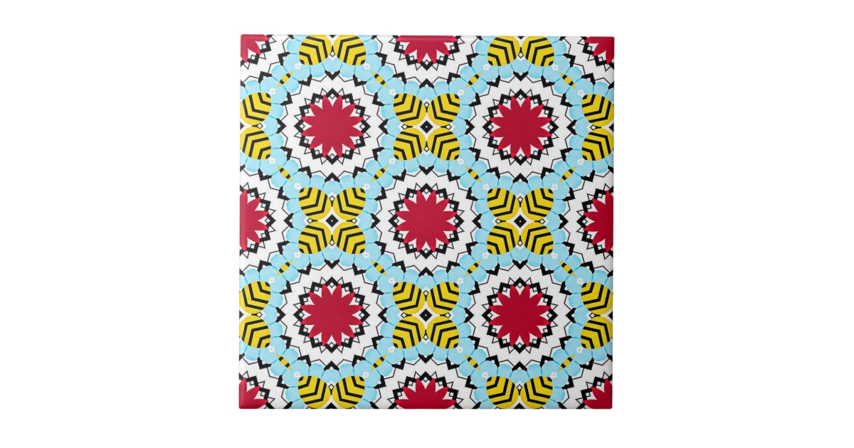 Colorful Arabesque Kaleidoscopic Geometric Pattern Ceramic Tile | Zazzle