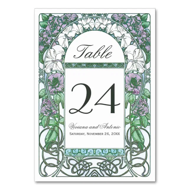 Colorful Art Nouveau Vintage Wedding Table Numbers | Zazzle
