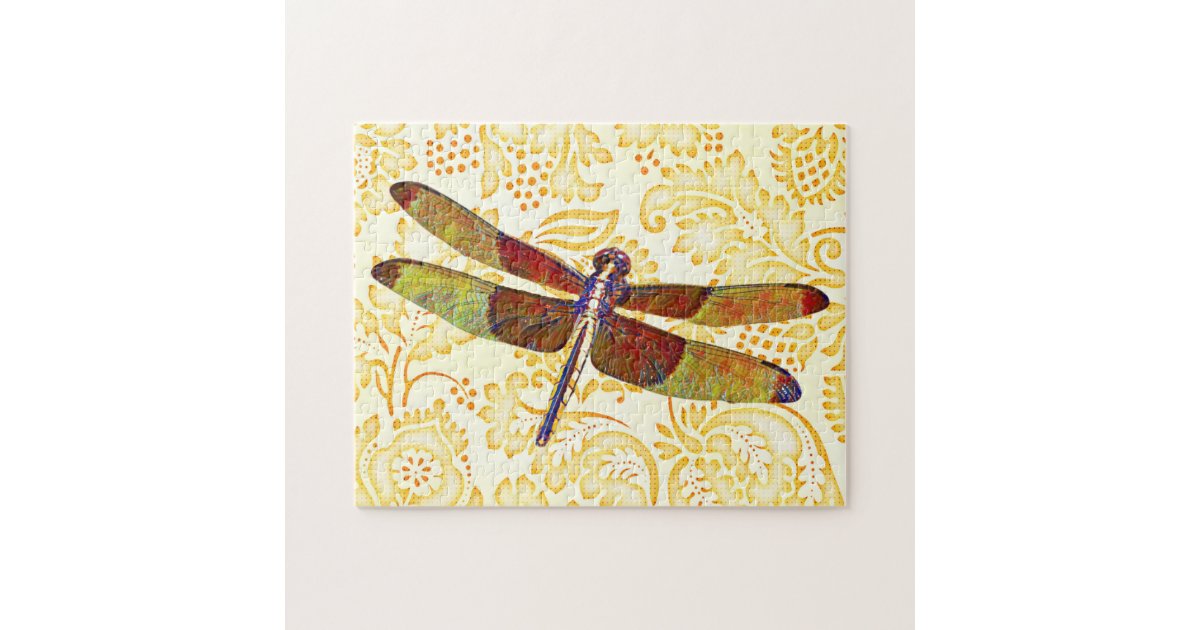 Colorful Artsy Dragonfly Vintage Art Puzzle | Zazzle