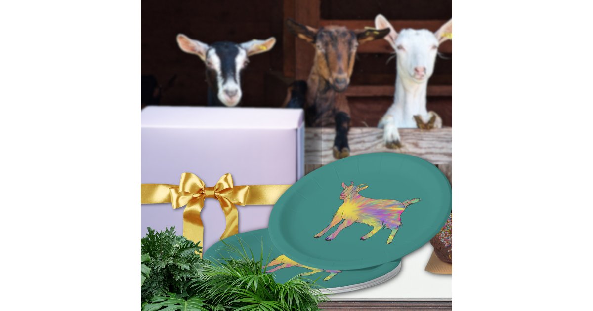 Colorful artsy goat on things just add your name paper plates | Zazzle