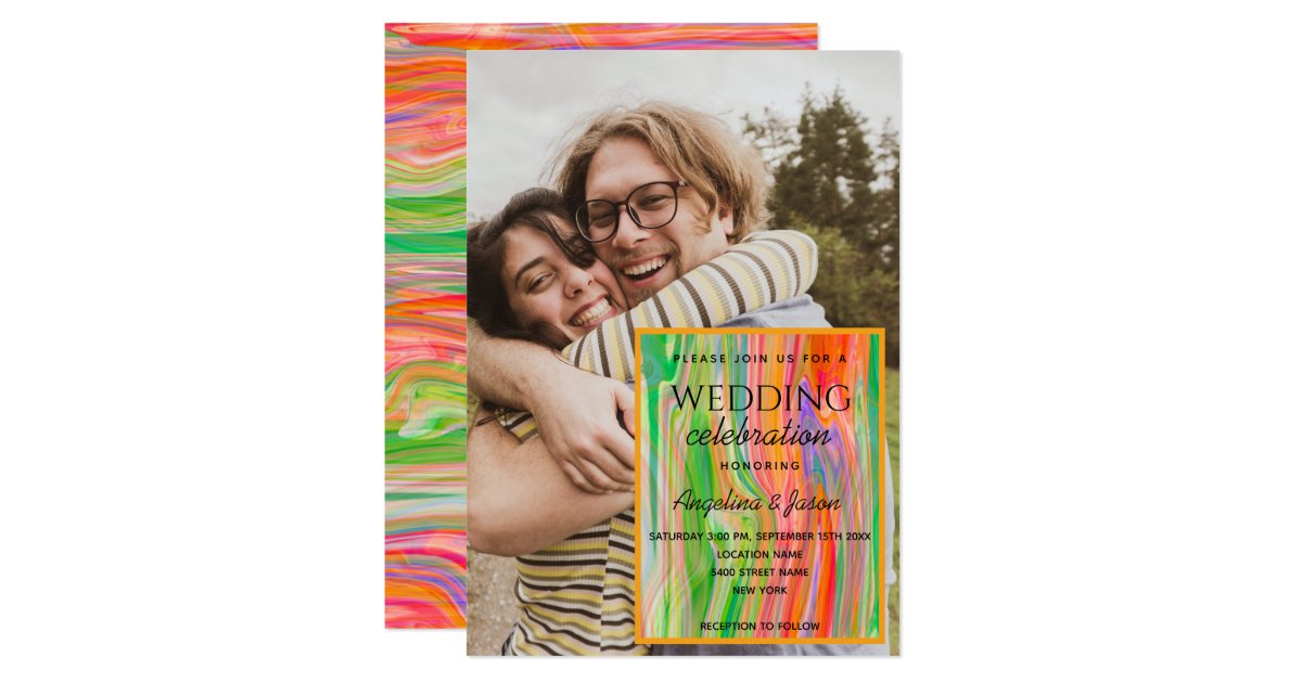 Colorful Artsy Watercolor Painting Wedding Photo Invitation | Zazzle.com