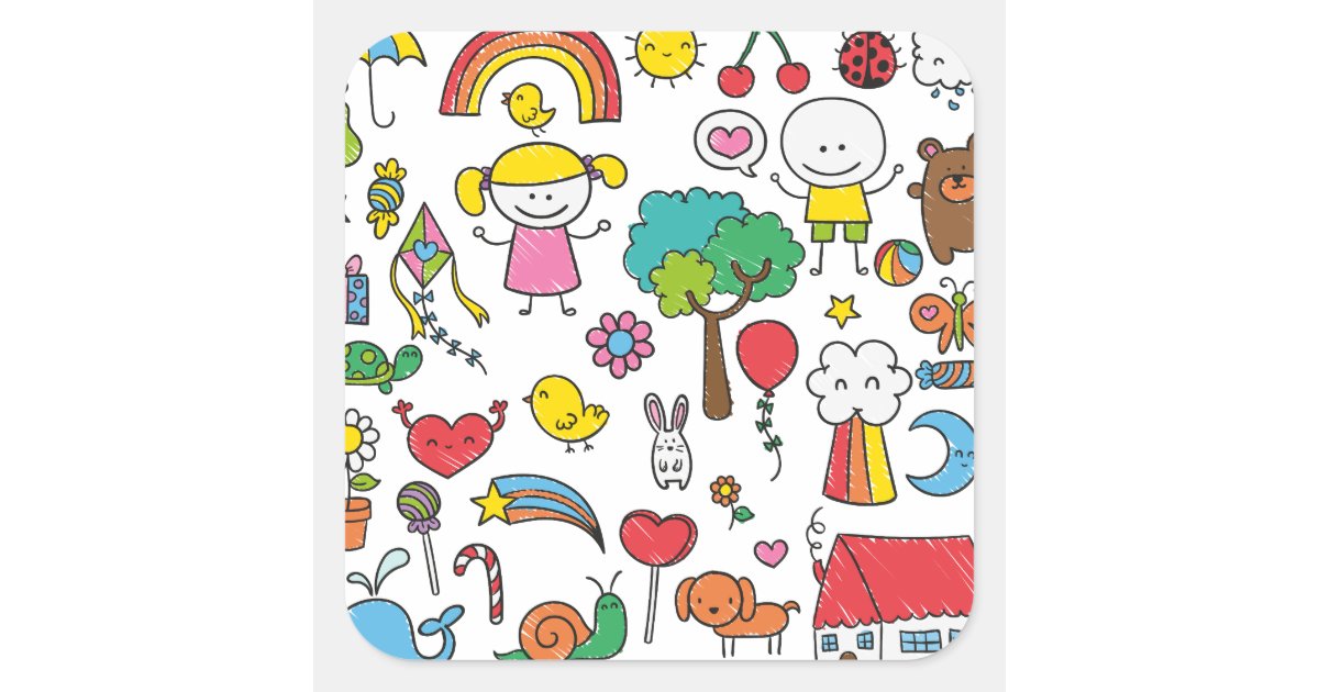 Colorful Assorted Children's Drawing Sticker Seal | Zazzle