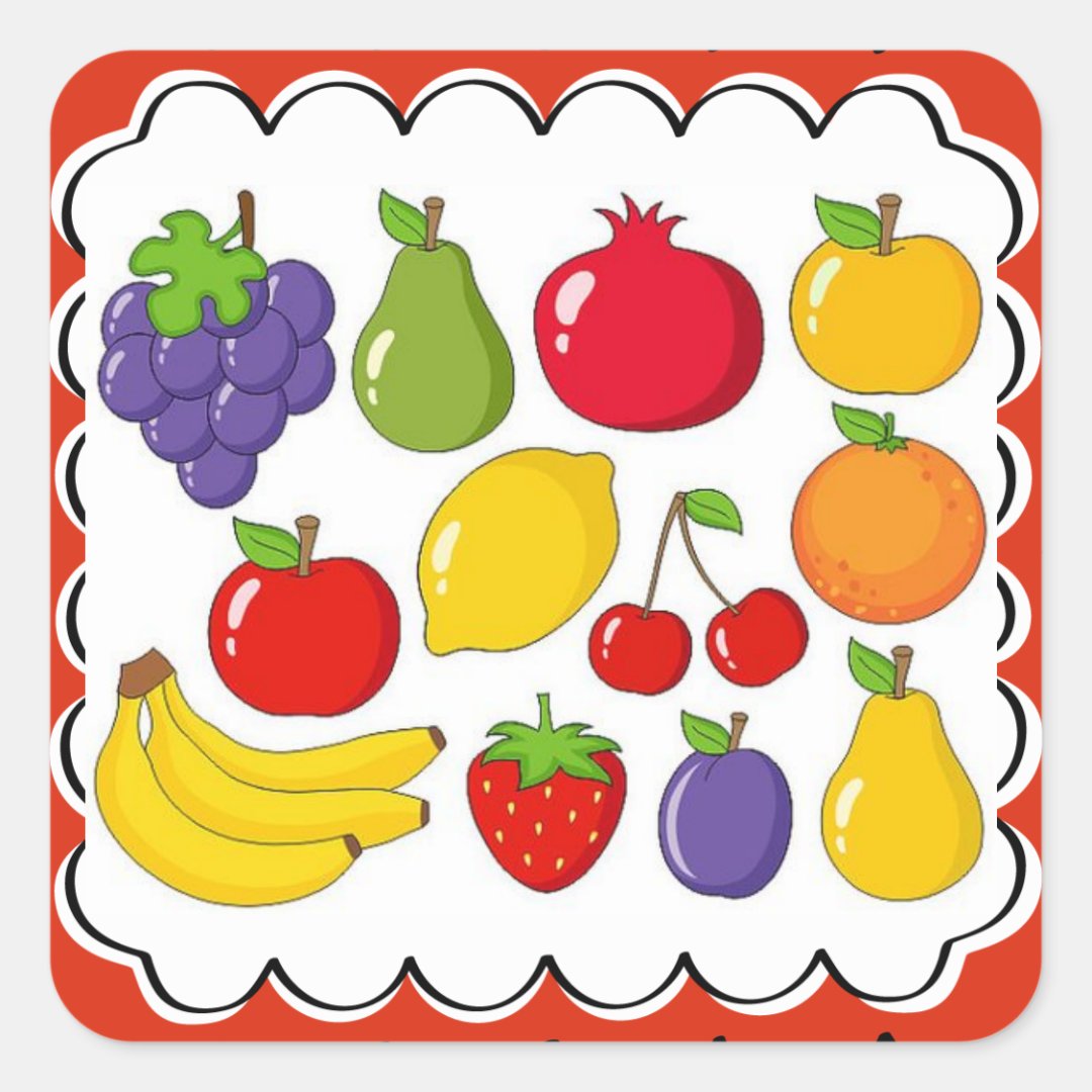 Colorful Assorted Fruit Square Sticker | Zazzle