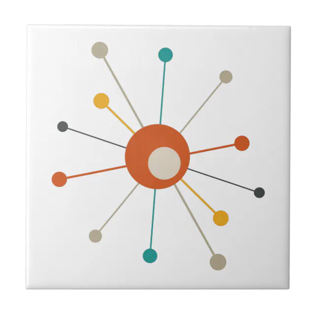 Colorful Atomic Era Starburst Mid Century Modern Ceramic Tile | Zazzle