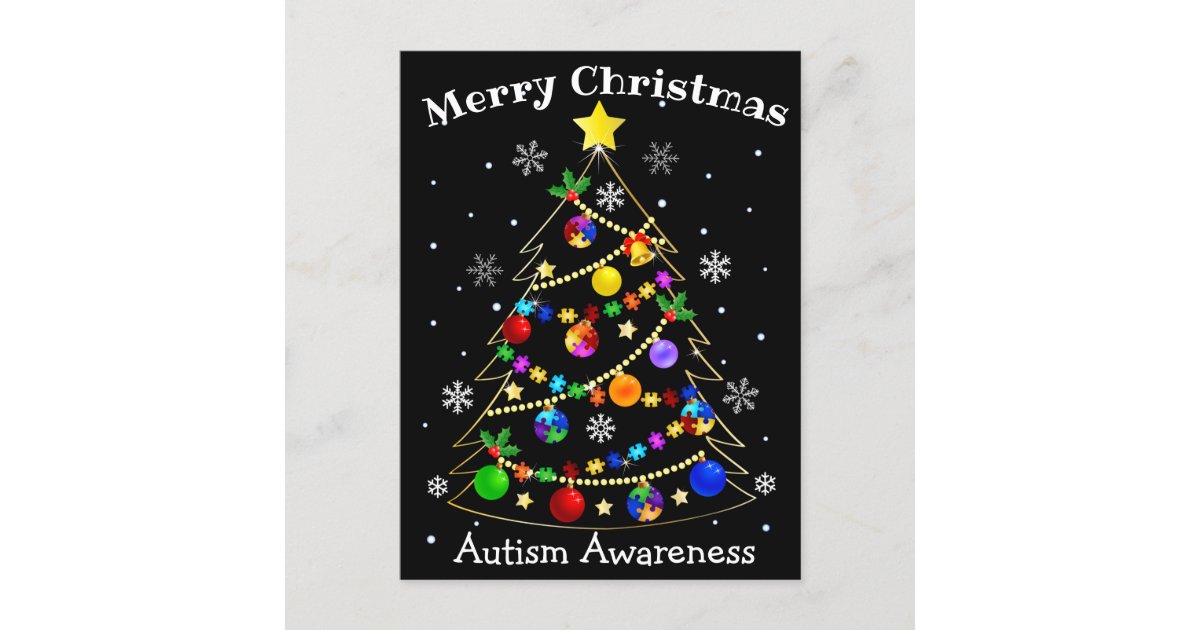 Colorful Autism Christmas Tree Holiday Postcard | Zazzle