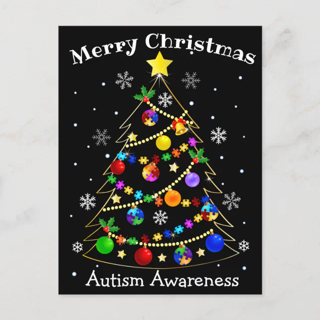 Colorful Autism Christmas Tree Holiday Postcard | Zazzle