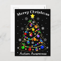 Colorful Autism Christmas Tree Holiday Postcard | Zazzle