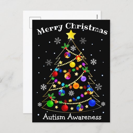 Colorful Autism Christmas Tree Holiday Postcard | Zazzle