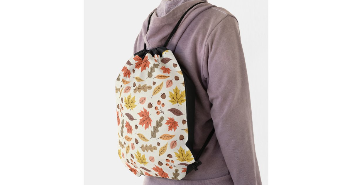 Colorful Autumn Leaf Fall Pattern Drawstring Bag | Zazzle