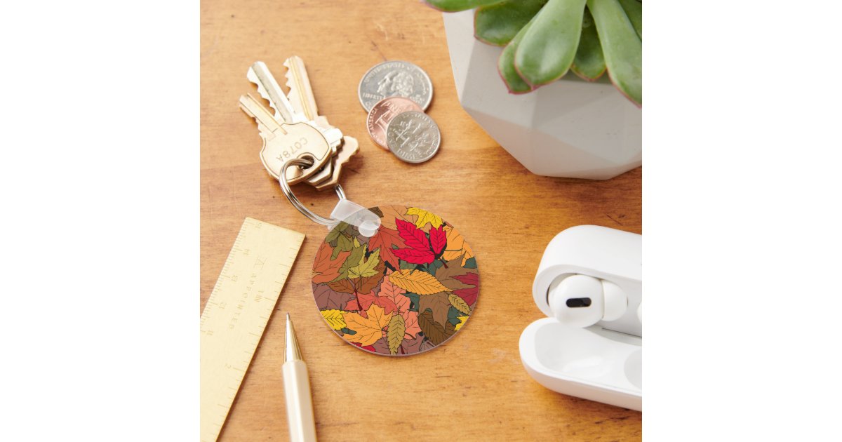 Colorful autumn leaves keychain | Zazzle