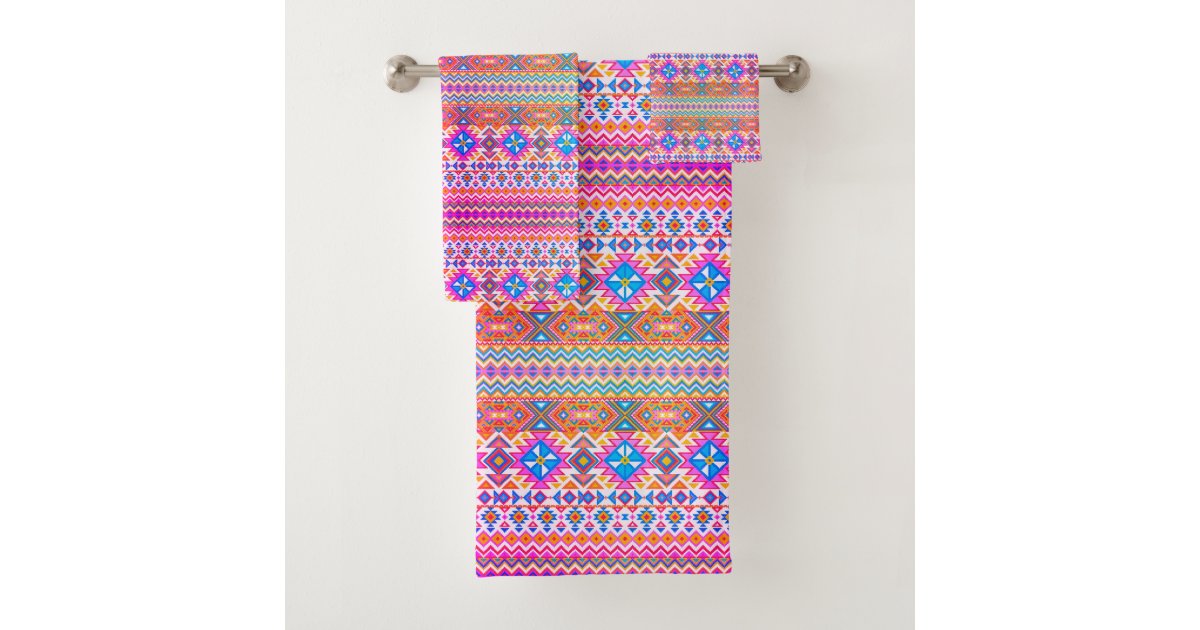 Colorful aztec pattern bath towel set | Zazzle