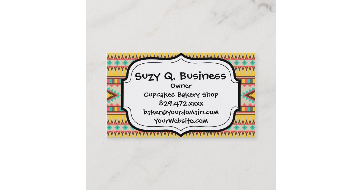 Colorful Aztec Tribal Native American Diamonds Business Card | Zazzle