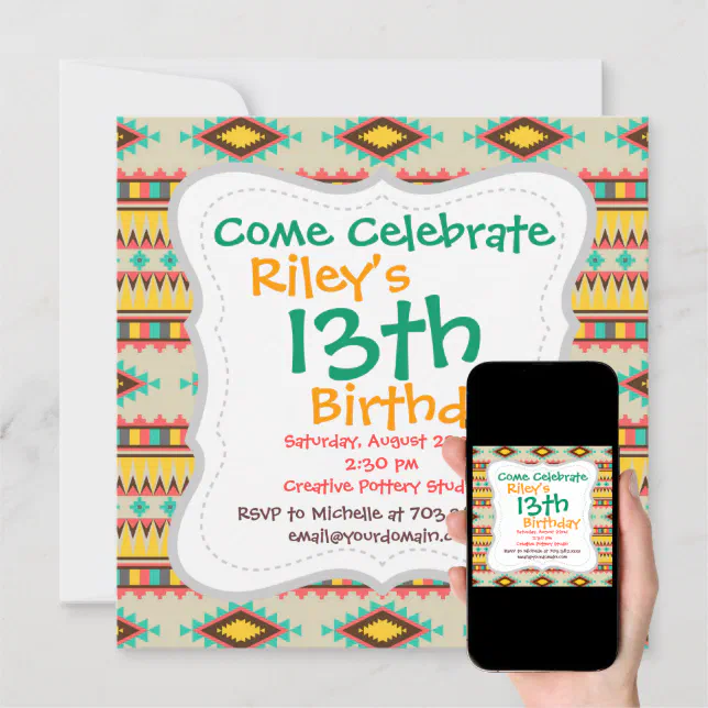 Colorful Aztec Tribal Native American Diamonds Invitation | Zazzle