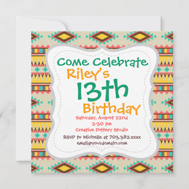 Colorful Aztec Tribal Native American Diamonds Invitation | Zazzle