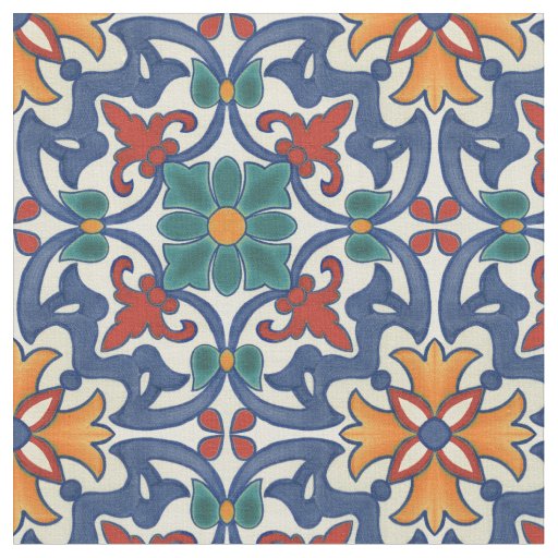 Colorful Azulejos Pattern Fabric | Zazzle