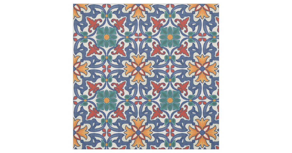 Colorful Azulejos Pattern Fabric | Zazzle