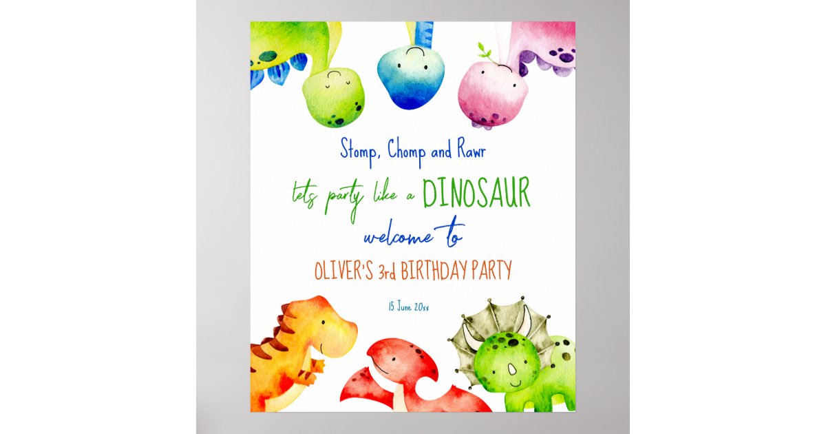 Colorful baby dinosaurs birthday welcome sign | Zazzle
