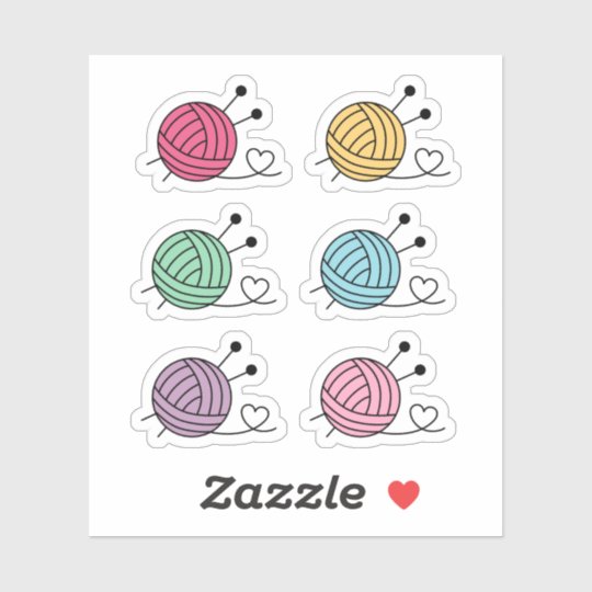 Colorful Ball of Knitting Yarn Craft, Set of 6 Sticker | Zazzle.com