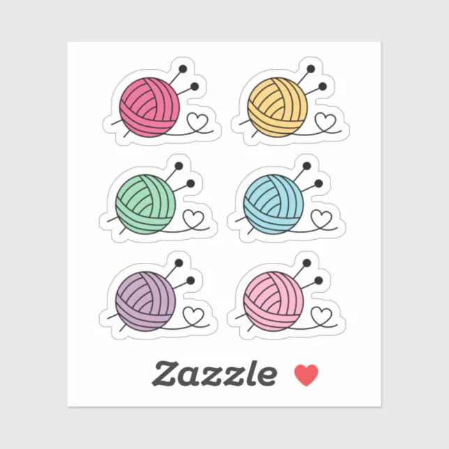 Colorful Ball of Knitting Yarn Craft, Set of 6 Sticker | Zazzle