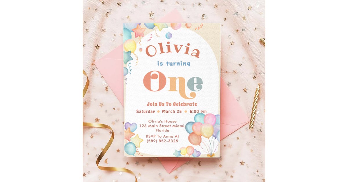 Colorful Balloon 1st Birthday Invitation Zazzle