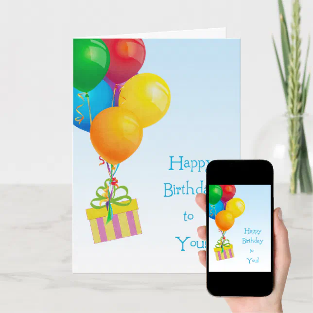 Colorful Balloon Bouquet, Gift, Birthday Card | Zazzle