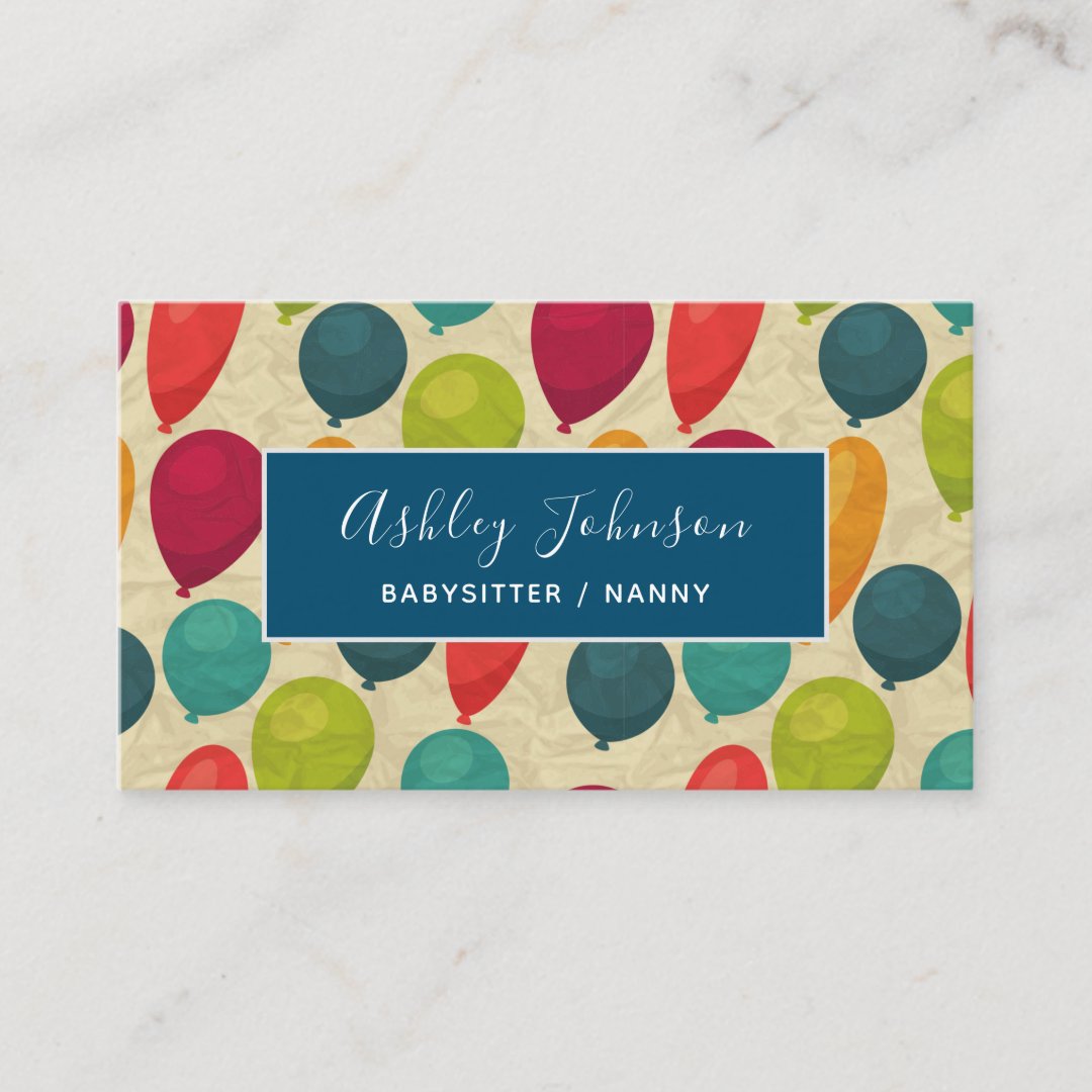 Colorful Balloons Babysitter Nanny Paper Childcare Business Card | Zazzle