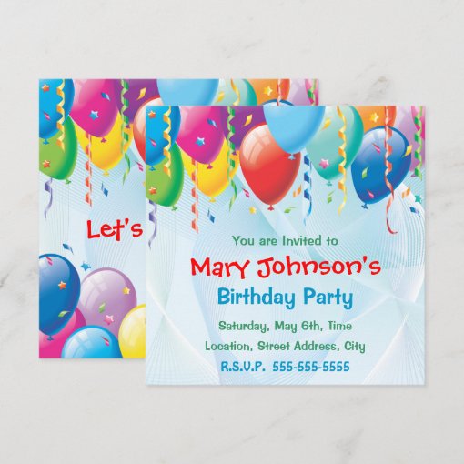 Colorful Balloons Birthday Party Invitation | Zazzle