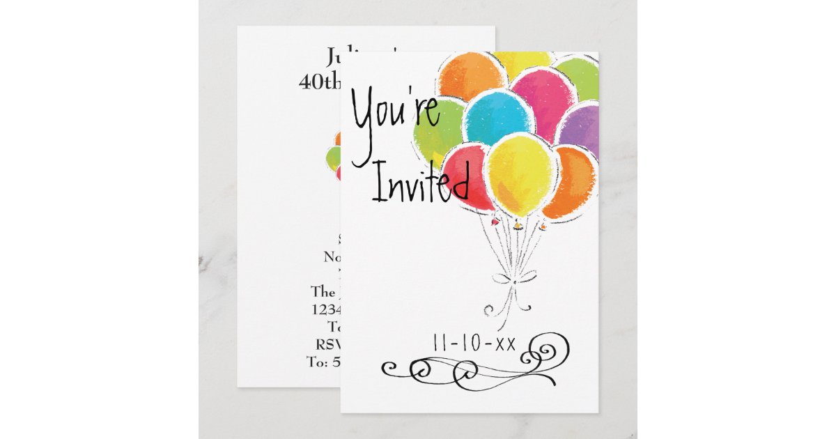 Colorful Balloons Birthday Party Invitation | Zazzle