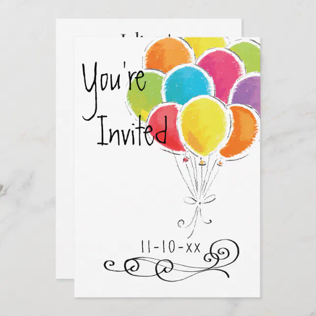 Colorful Balloons Birthday Party Invitation | Zazzle