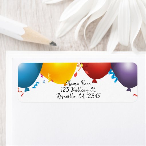 Colorful Balloons & Confetti Birthday Party Label | Zazzle